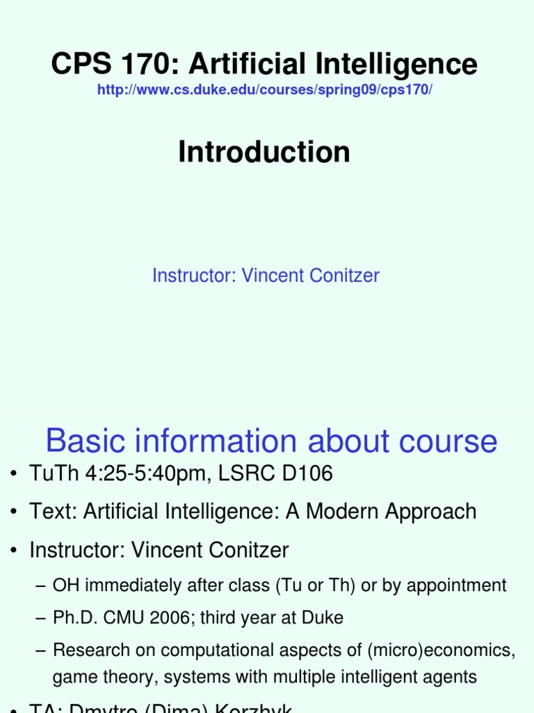 CPS 170: Artificial Intelligence: Instructor: Vincent Conitzer | PDF ...