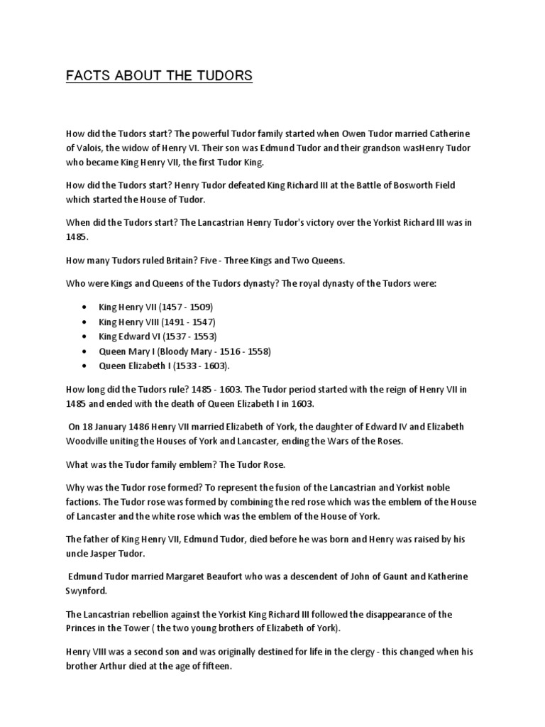 Facts About The Tudors | PDF | House Of Tudor | House Of York