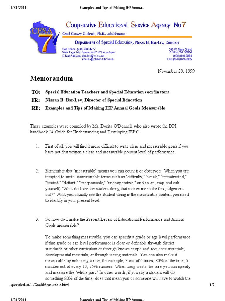 Examples and Tips of Making IEP Annual Goals Measurable PDF | PDF ...