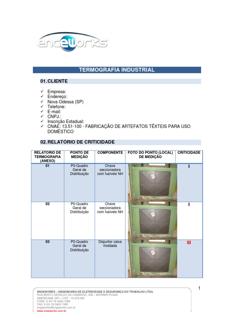 Relatório de termografia industrial identificando pontos críticos e ...