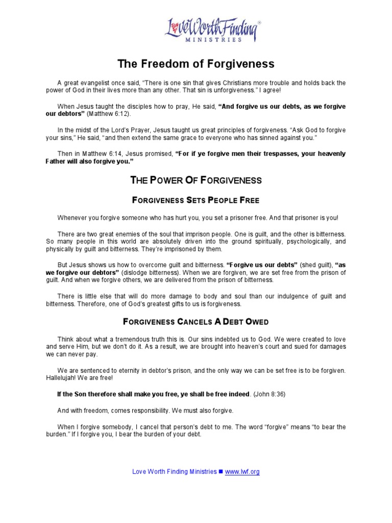Freedom Through Forgiveness | PDF | Forgiveness | Sin