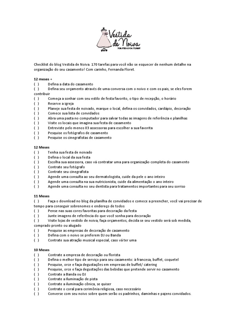 Checklist | PDF | Casamento | Chá