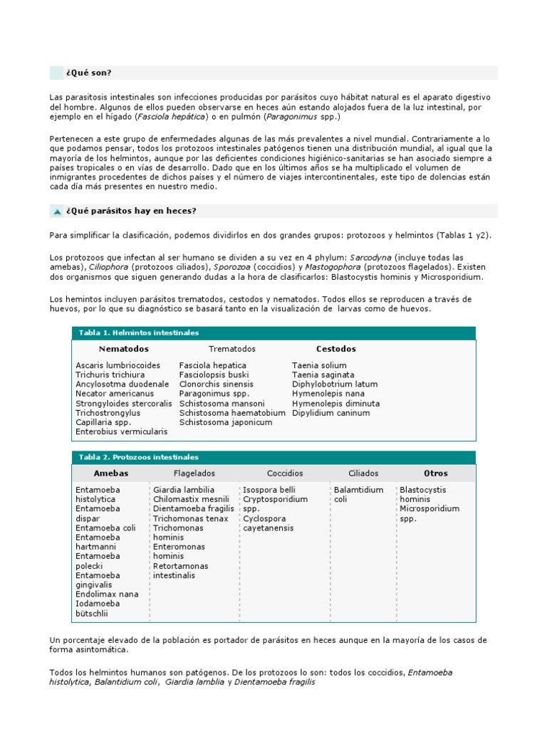 Parasitosis Intestinales - Muy Bueno | PDF | Diarrea | Medicina CLINICA