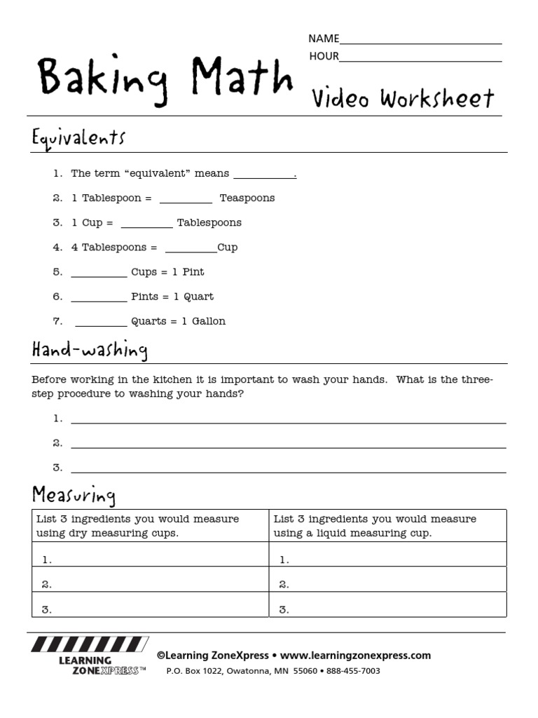 3319 Baking Math Worksheet | PDF | Teaspoon | Tablespoon