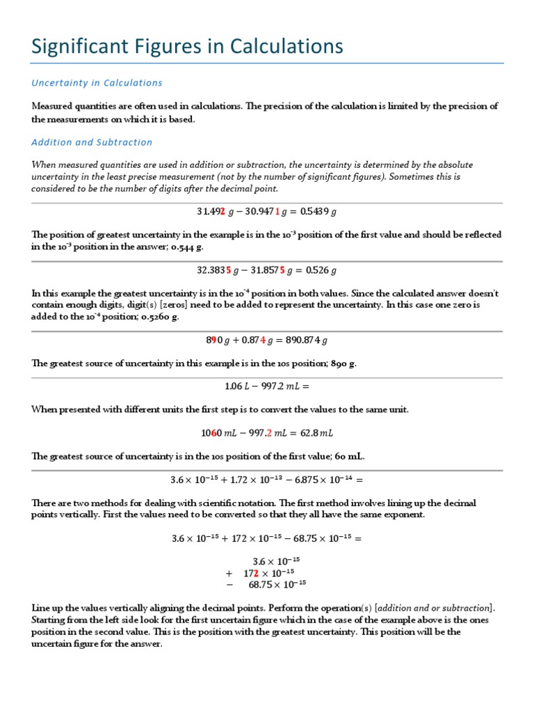 Significant Figures in Calculations | PDF | Significant Figures ...