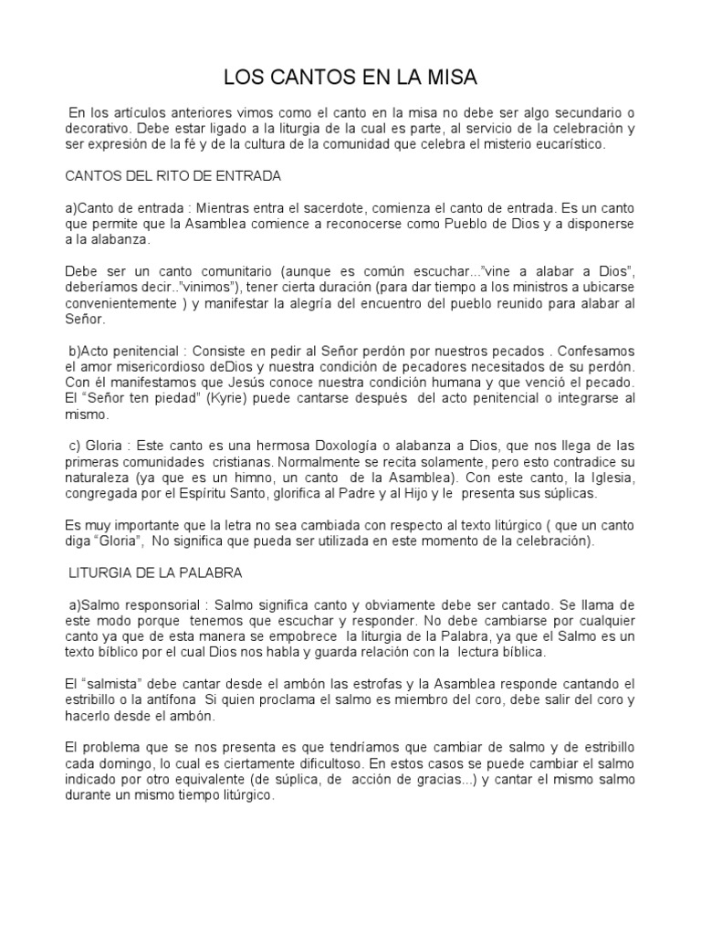 Los Cantos en La Misa | PDF | Misa (liturgia) | eucaristía