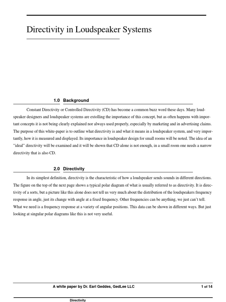 Understanding Loudspeaker Directivity | PDF | Loudspeaker ...