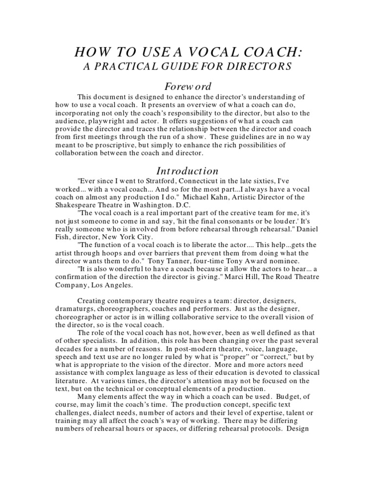 How To Use A Vocal Coach | PDF | Actor | Theatre