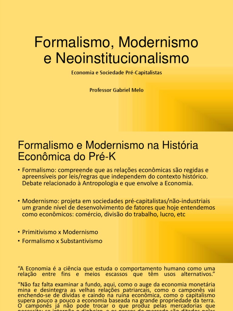 Formalismo, Modernismo e Neoinstitucionalismo Final | PDF