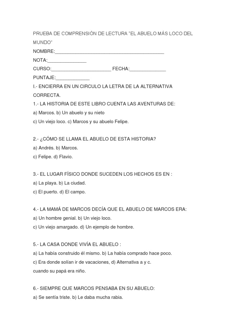 Prueba de Comprensión de Lectura | PDF | Libros para adolescentes