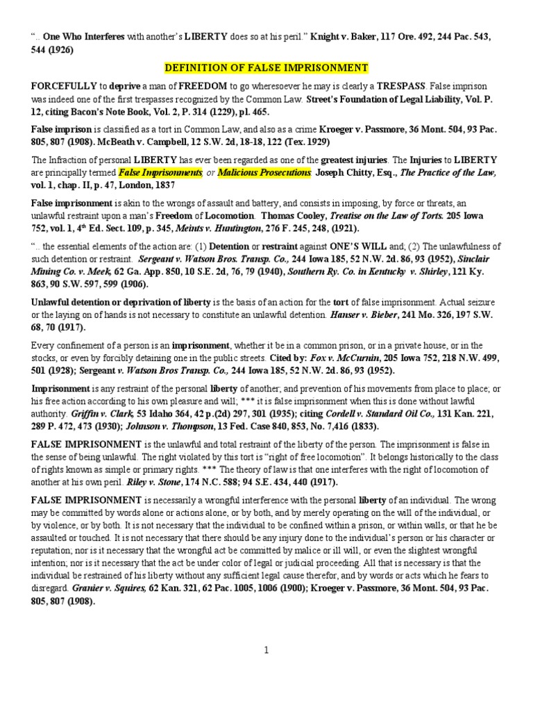 Treatise - False Arrest & Imprisonment Cases Markup | PDF | Arrest ...