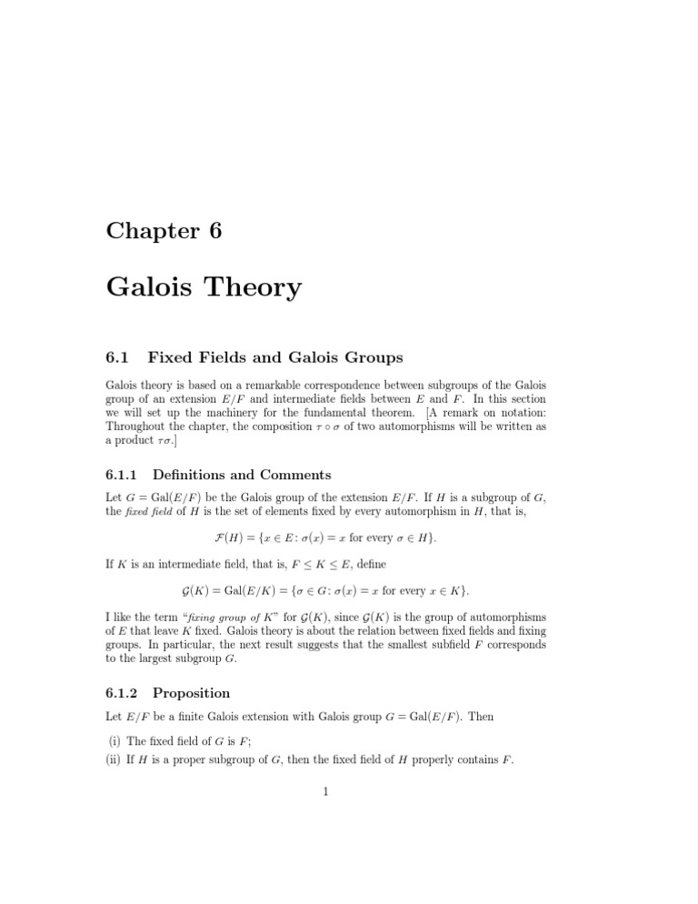 Galois Theory: 6.1 Fixed Fields and Galois Groups | PDF