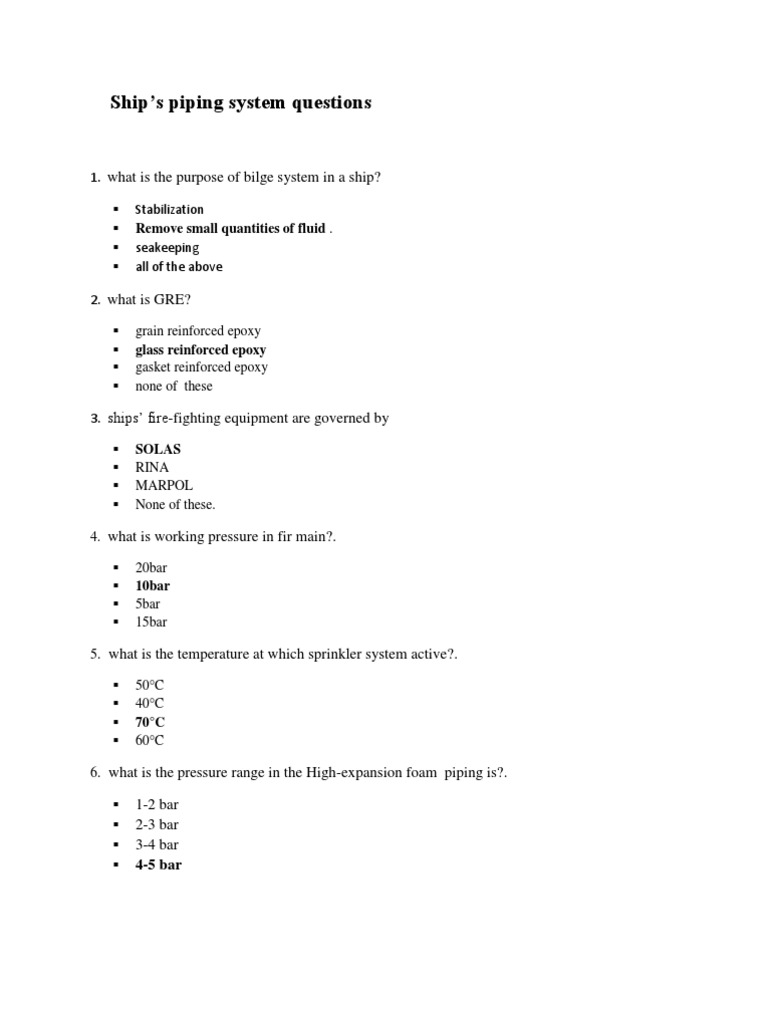 Question:-Piping Questions | PDF | Ships | Oil Tanker