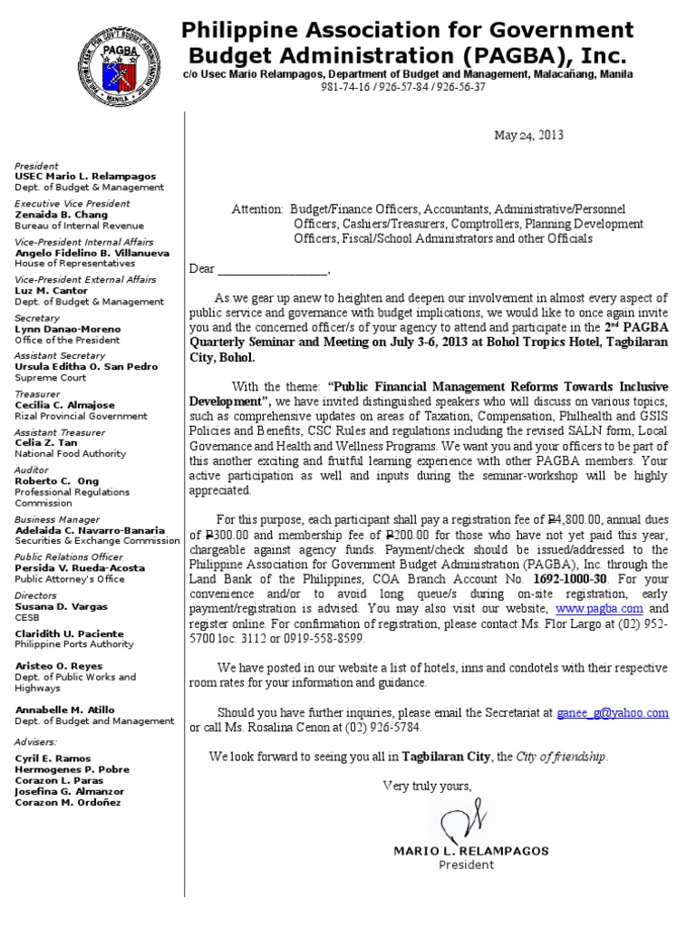 PAGBA Invitation Bohol | PDF | Government | Economies
