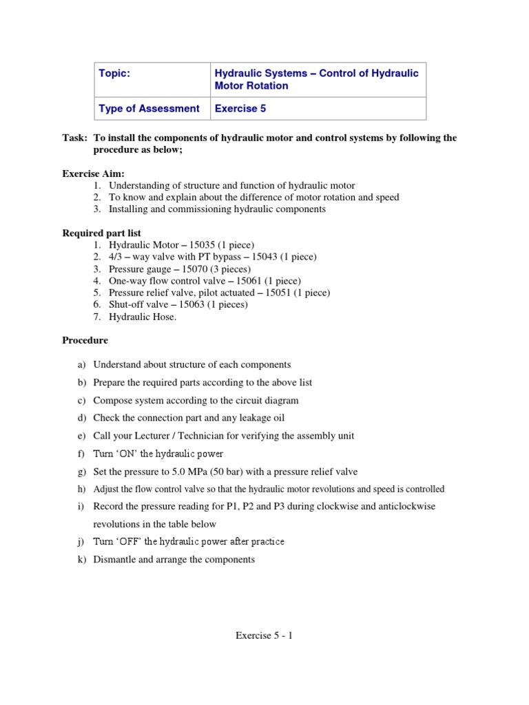 Hydraulic Motor Control Exercise | PDF | Computers | Technology ...