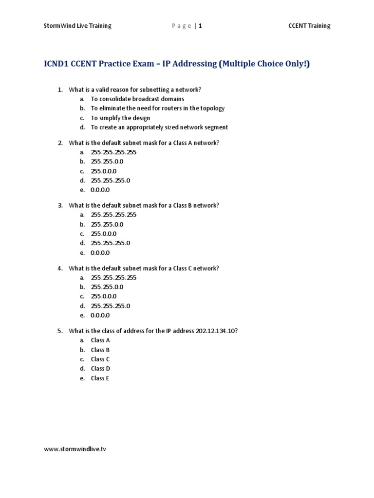 ICND1-IP Addressing Practice Exam | PDF | Ip Address | Computer Network