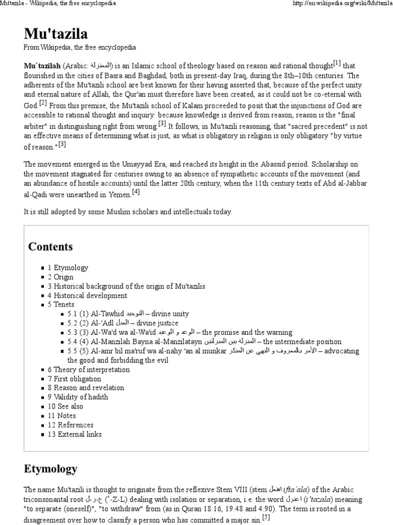 Mu'Tazila - Wikipedia, The Free Encyclopedia | PDF | Abrahamic ...
