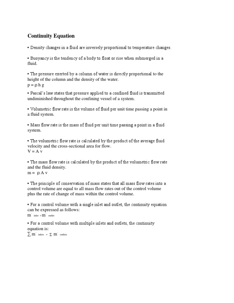 Continuity Equation: Inlet Outlet | PDF