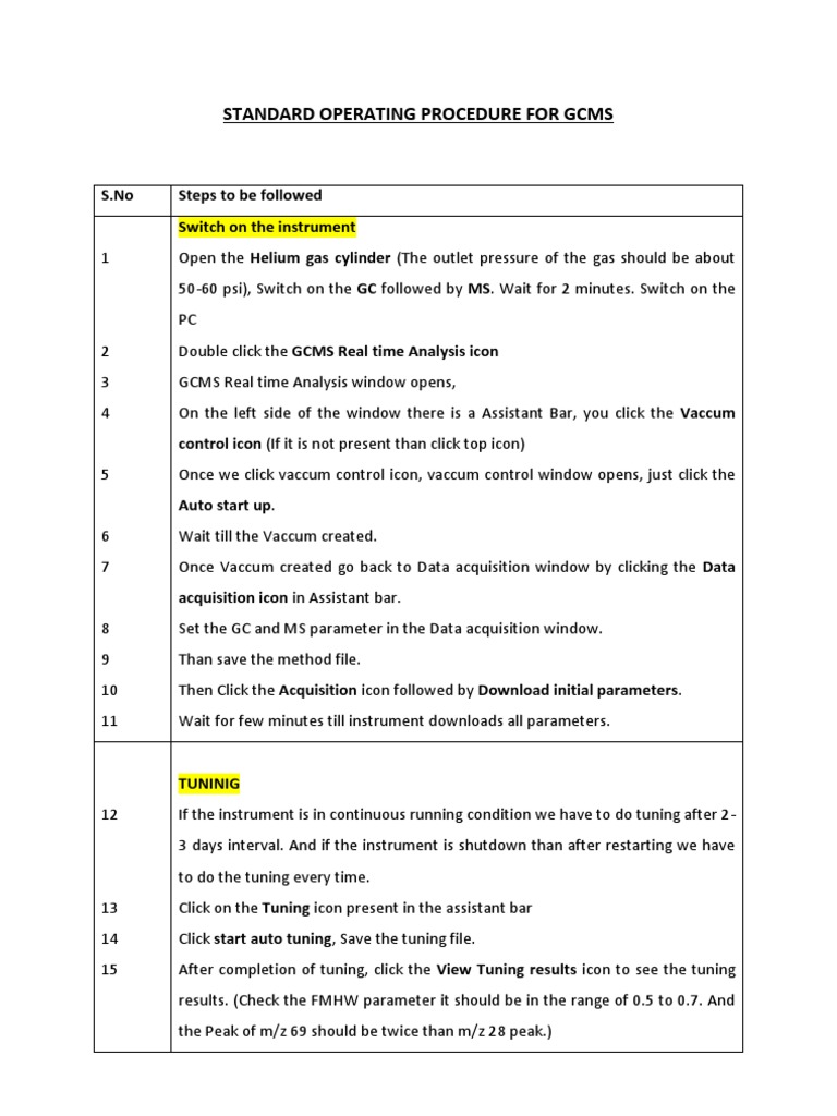 Sop For Gcms | PDF | Gas Chromatography–Mass Spectrometry | Mass Spectrometry