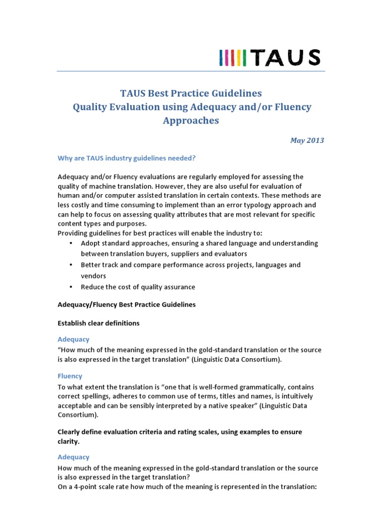 TAUS Adequacy/Fluency Guidelines | PDF | Evaluation | Translations