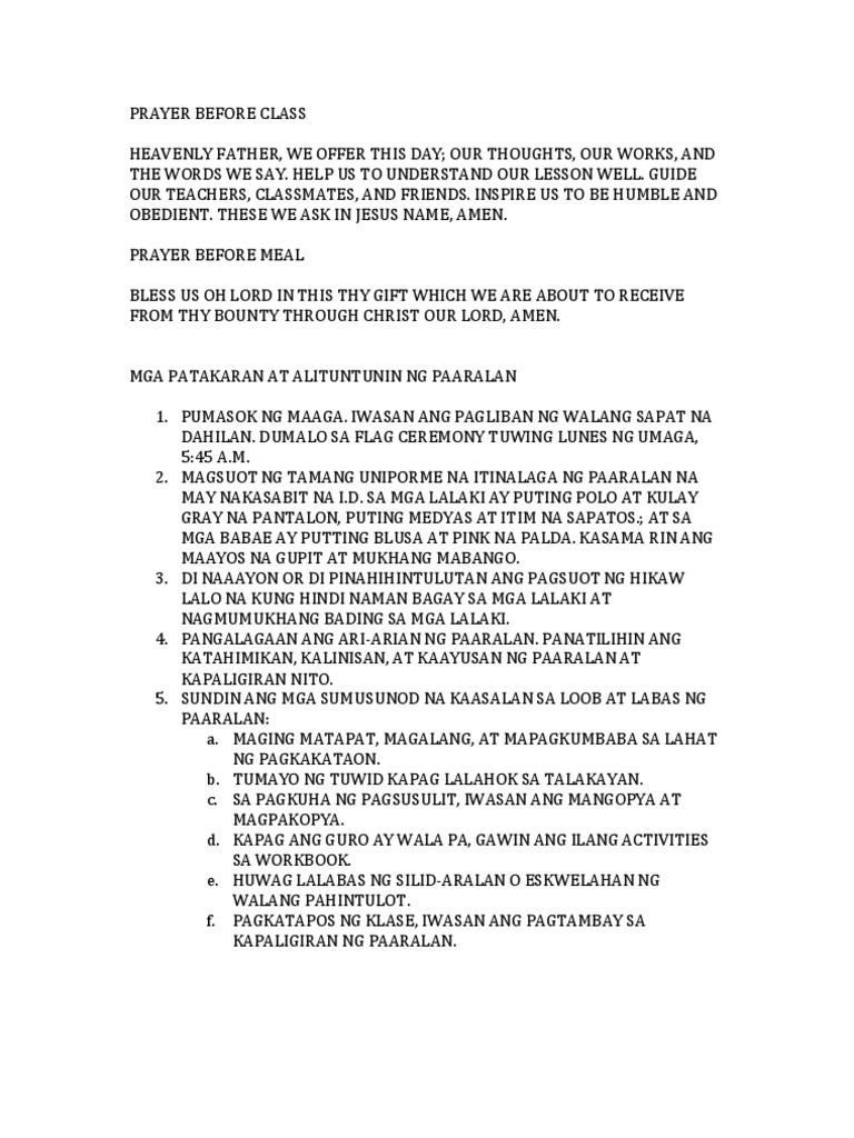 Prayer Before Class | PDF