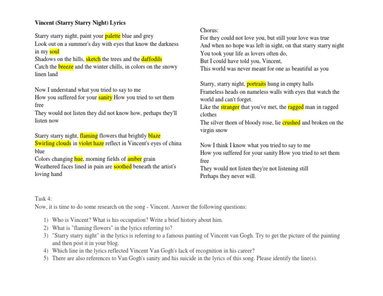 Vincent - Lyrics | PDF