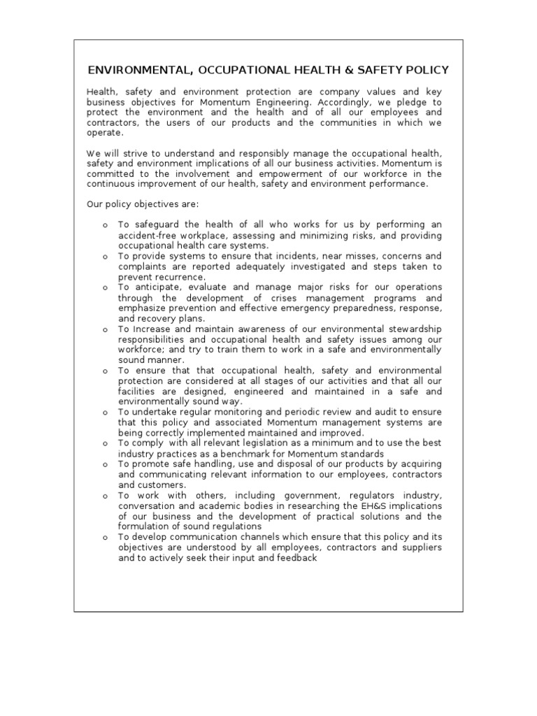 EOHS Policy Edit | Occupational Safety And Health | Safety