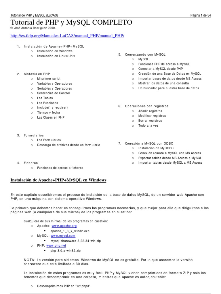 Tutorial de PHP y MySQL Completo | PDF Tutorial de PHP y MySQL Completo | PDF