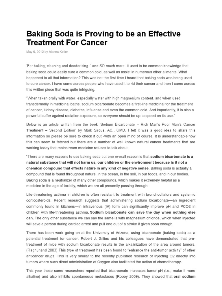 Baking Soda: A Potential Cancer Treatment | PDF | Sodium Bicarbonate ...