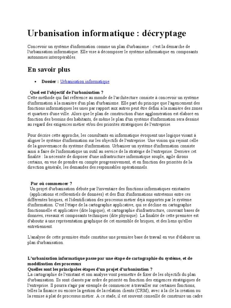 Urbanisation Informatique | PDF | Processus d'affaires | Informatique