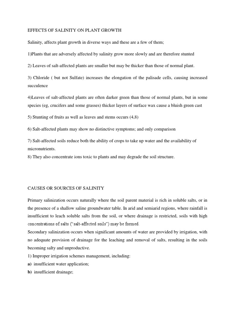 Effects Of Salinity On Plant Growth Pdf Soil Groundwater
