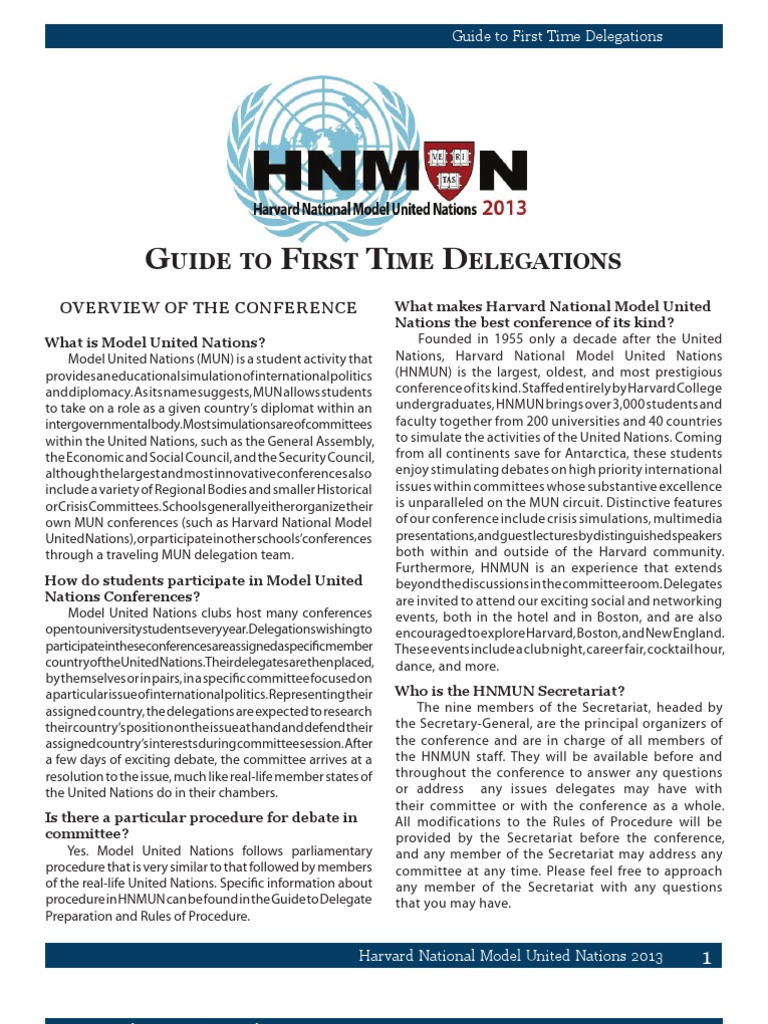 HNMUN 2013 Guide To First Time Delegations | PDF | Government