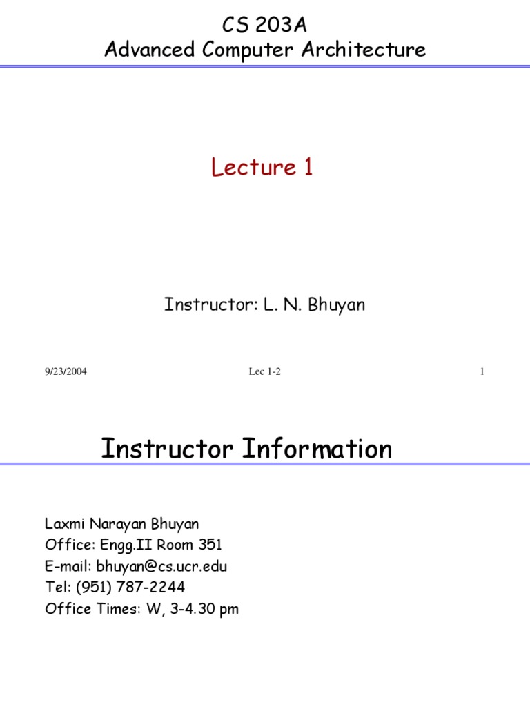 Instructor: L. N. Bhuyan | PDF | Instruction Set | Central Processing Unit
