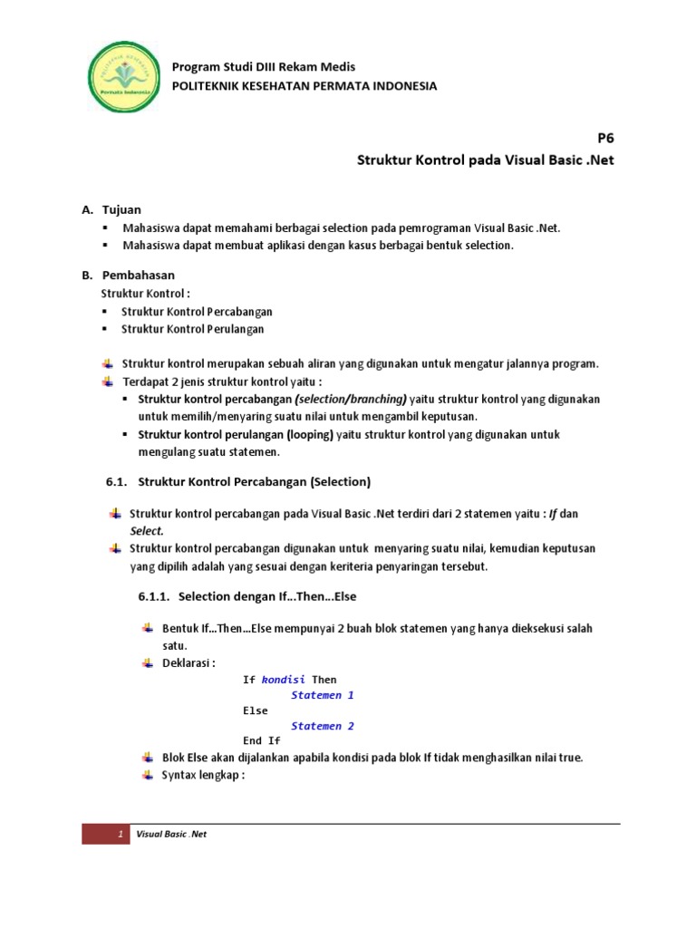 p6 Struktur Kontrol Pada VB Net | PDF