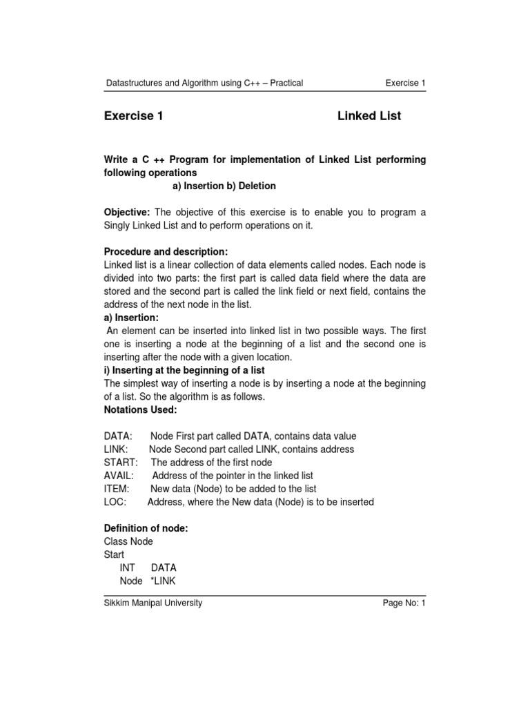 Exercise 1 Linked List Datastructures And Algorithm Using C 8024