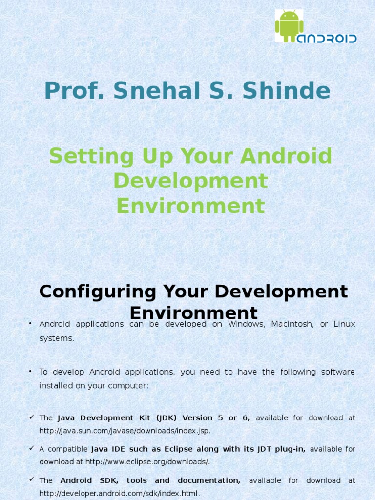 Prof. Snehal S. Shinde: Setting Up Your Android Development Environment | PDF | Eclipse ...