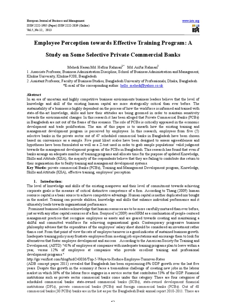 Employee Perception Towards Effective Training Program A Study On Some ...
