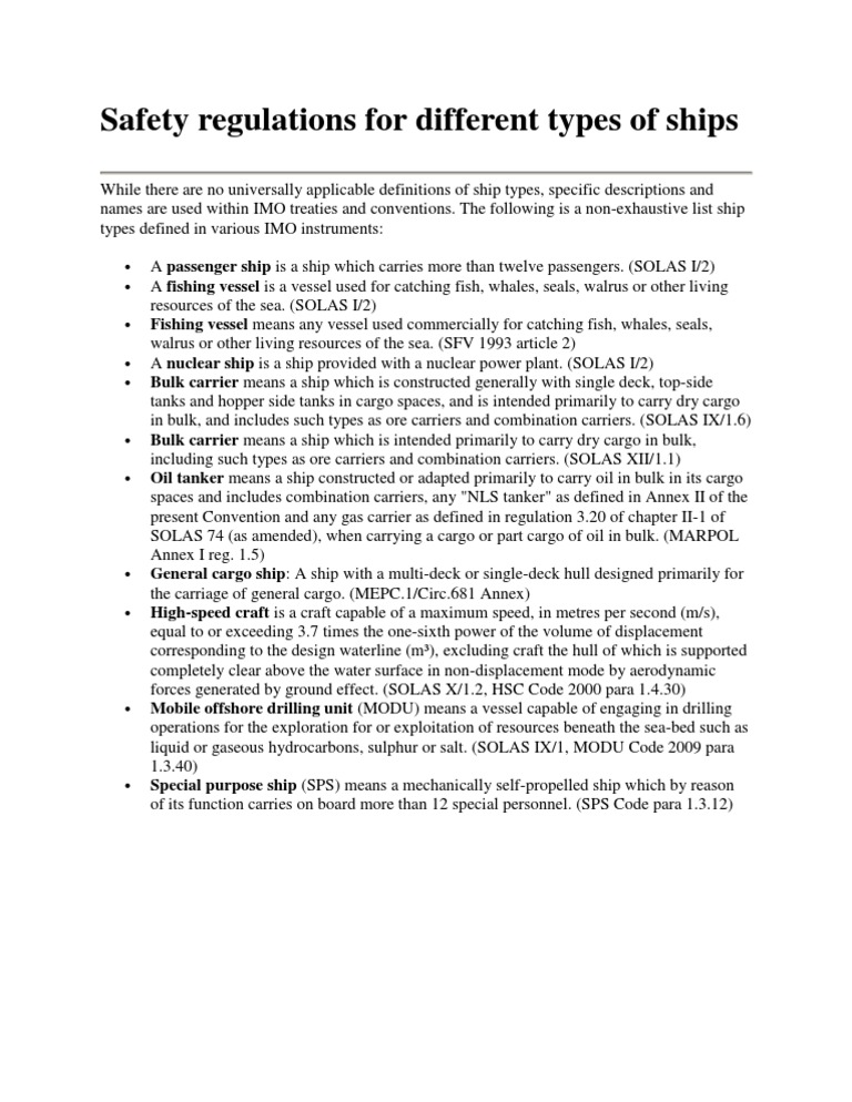 Safety Regulations For Different Types of Ships | PDF | Ships | Cargo