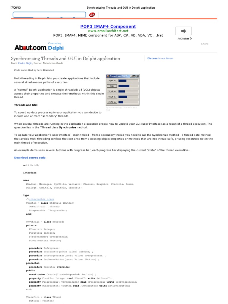 Synchronizing Threads And Gui In Delphi Application Pdf Thread Computing Operating