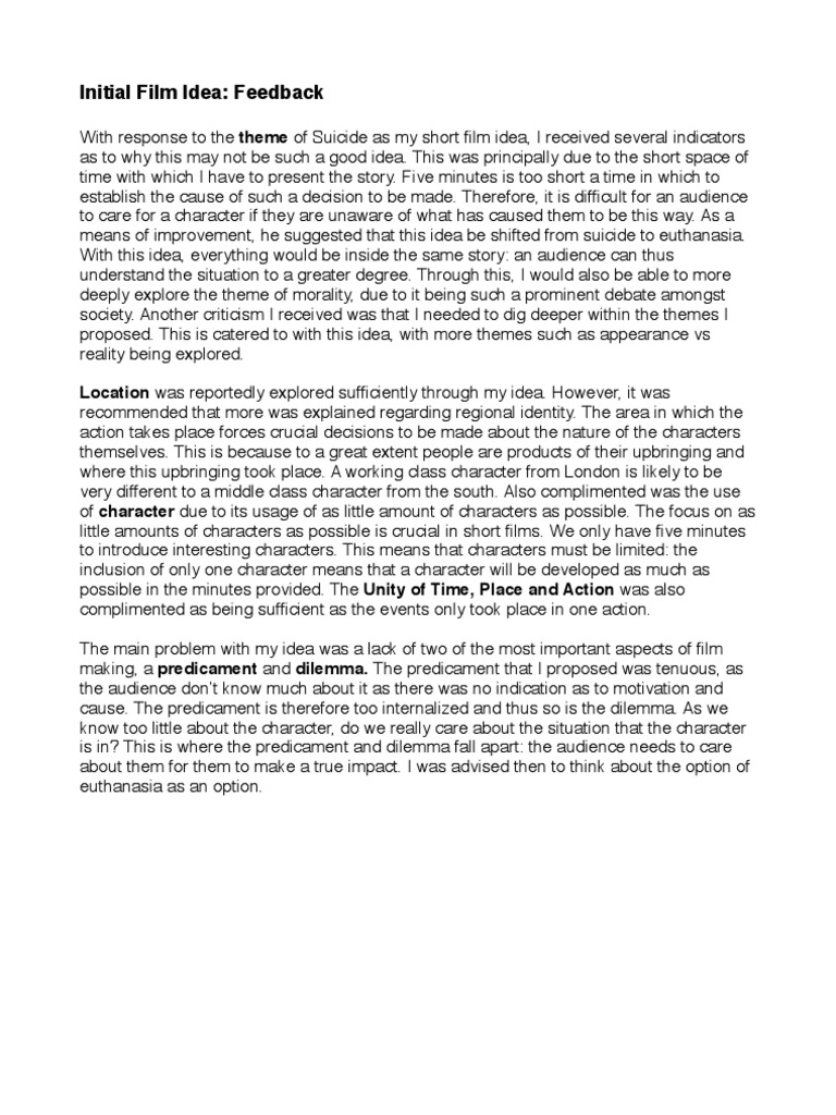 Initial Film Idea - Feedback | PDF | Cognition | Psychological Concepts