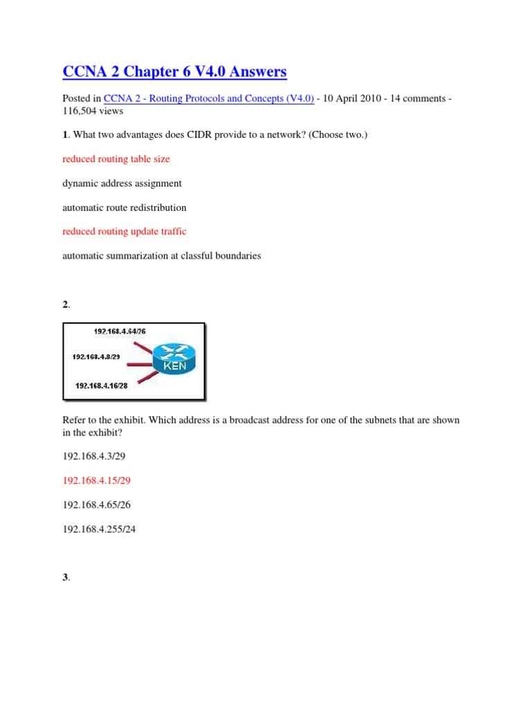 CCNA 2 Chapter 6 V4 | PDF | Router (Computing) | Routing