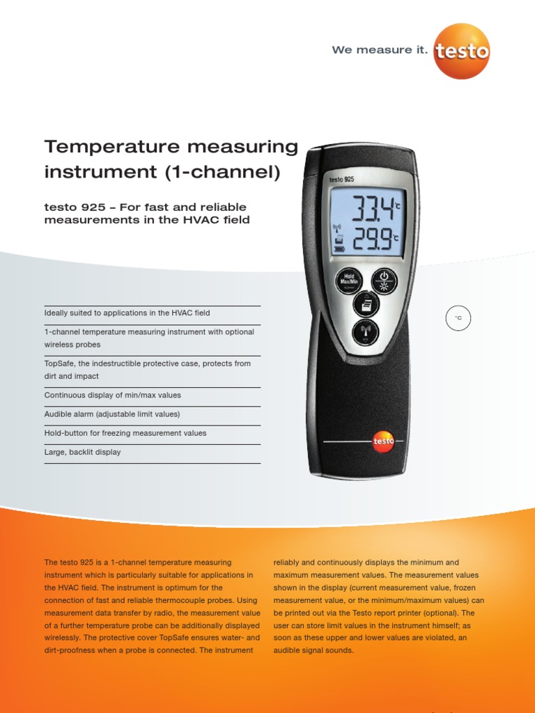 Temperature Measuring Instrument (1-Channel) : Testo 925 - For Fast and ...