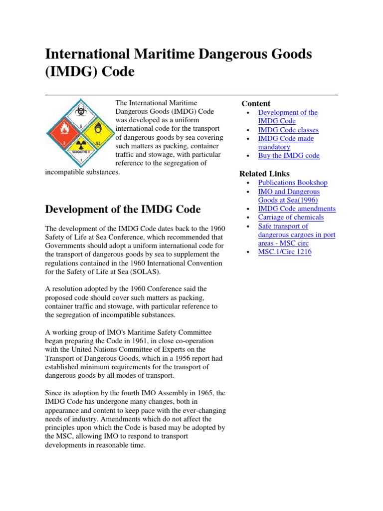 International Maritime Dangerous Goods (IMDG) | PDF | Technology ...