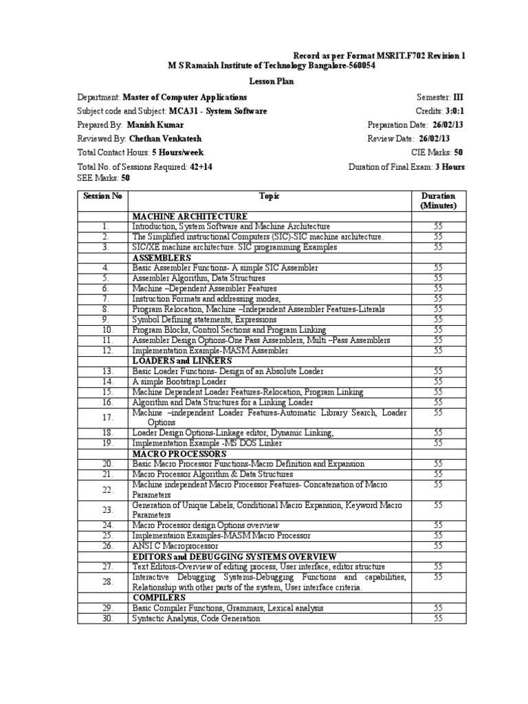 System Software Lesson Plan | PDF | Parsing | Assembly Language