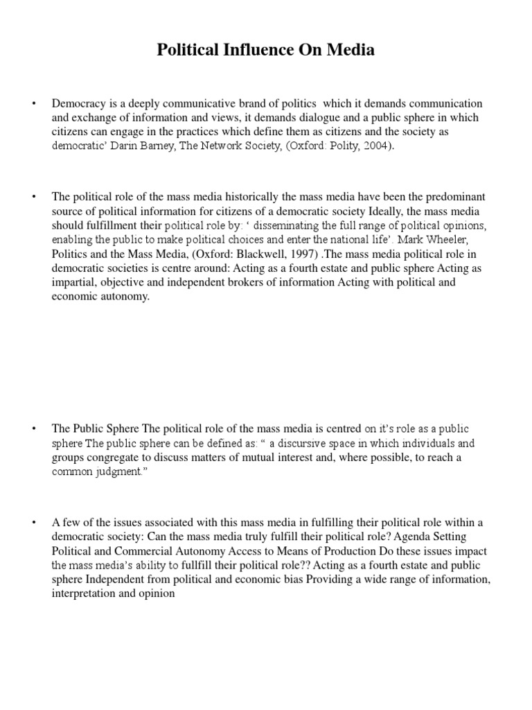 Media's Political Role in Democracy | PDF | Public Sphere | Mass Media