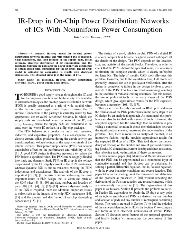 IR-Drop in On-Chip Power Distribution Networks | PDF | Teaching ...