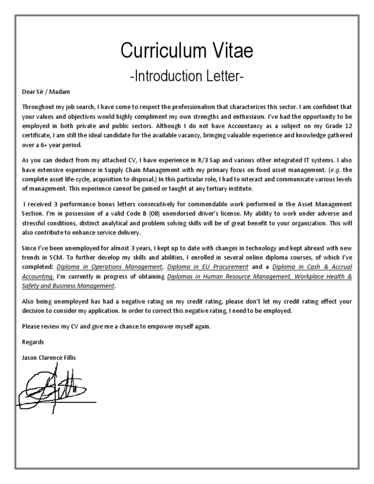 Curriculum Vitae: - Introduction Letter | PDF