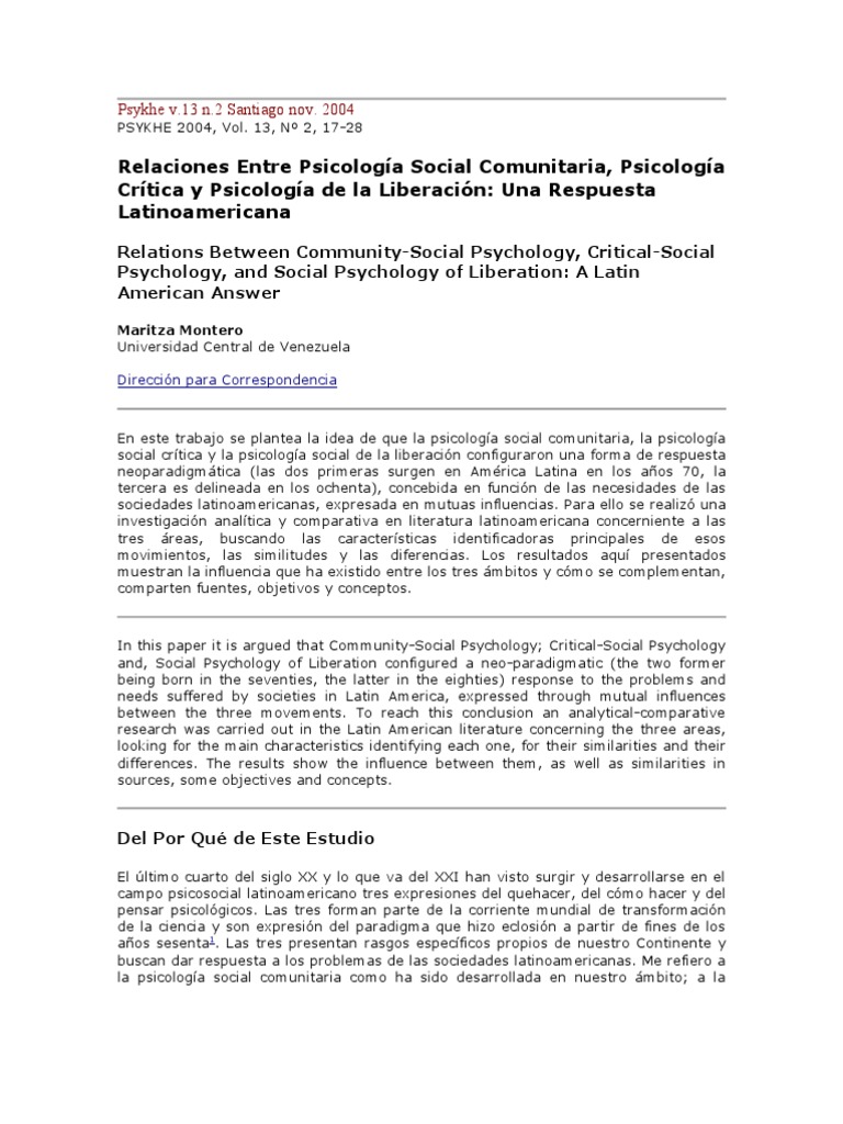 Maritza Montero Relaciones Entre Psicologia Social Comunitaria | PDF ...