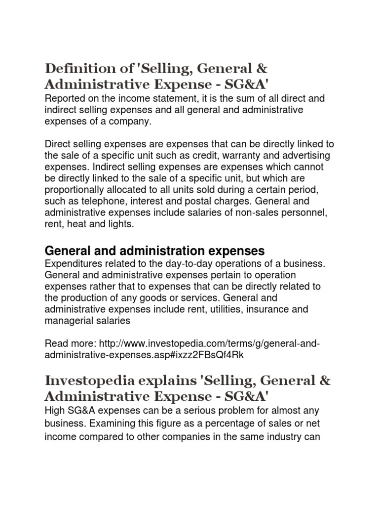 Definition of 'Selling, General & Administrative Expense - SG&A' | PDF ...