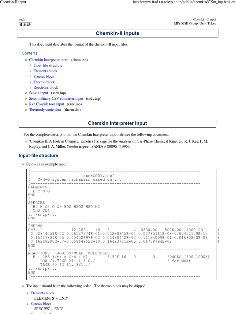 Chemkin II Input | PDF | Activation Energy | Reaction Rate Constant
